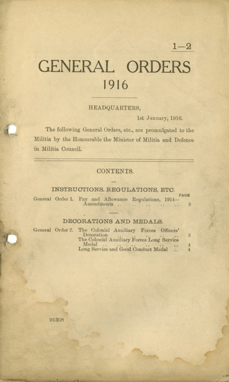General Orders 1916 | Wartime Canada